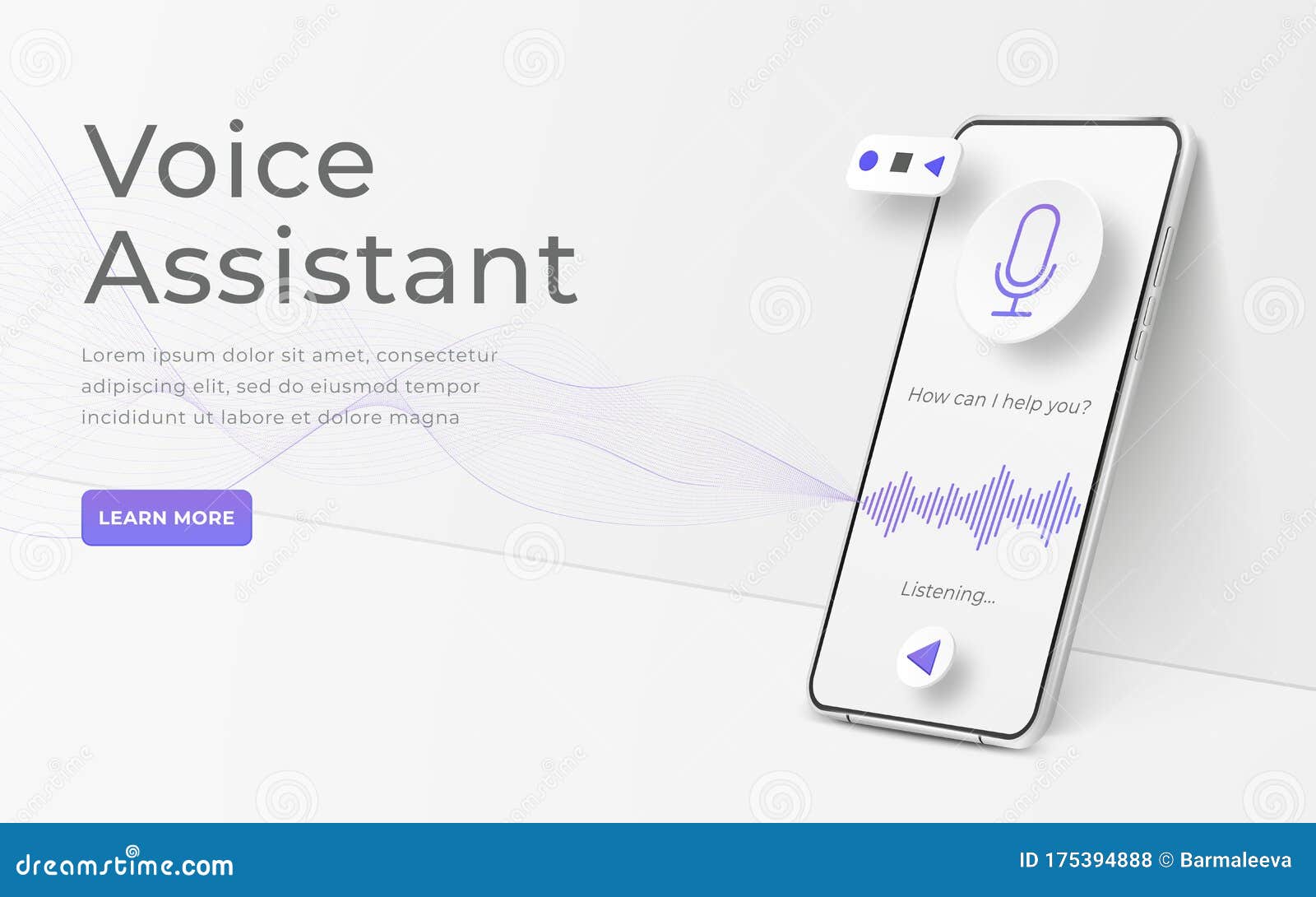 White Realistic 3d Smartphone. Voice Assistant Concept. Mobile App ...