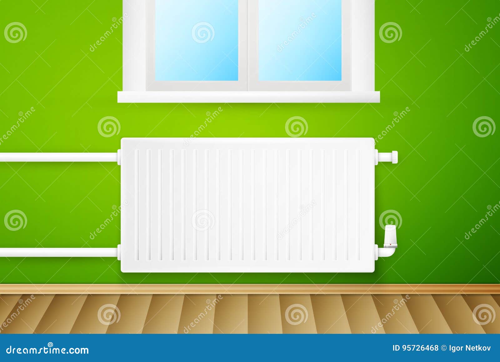 3D Realistic Heating Radiator On White Wall Cartoon Vector ...