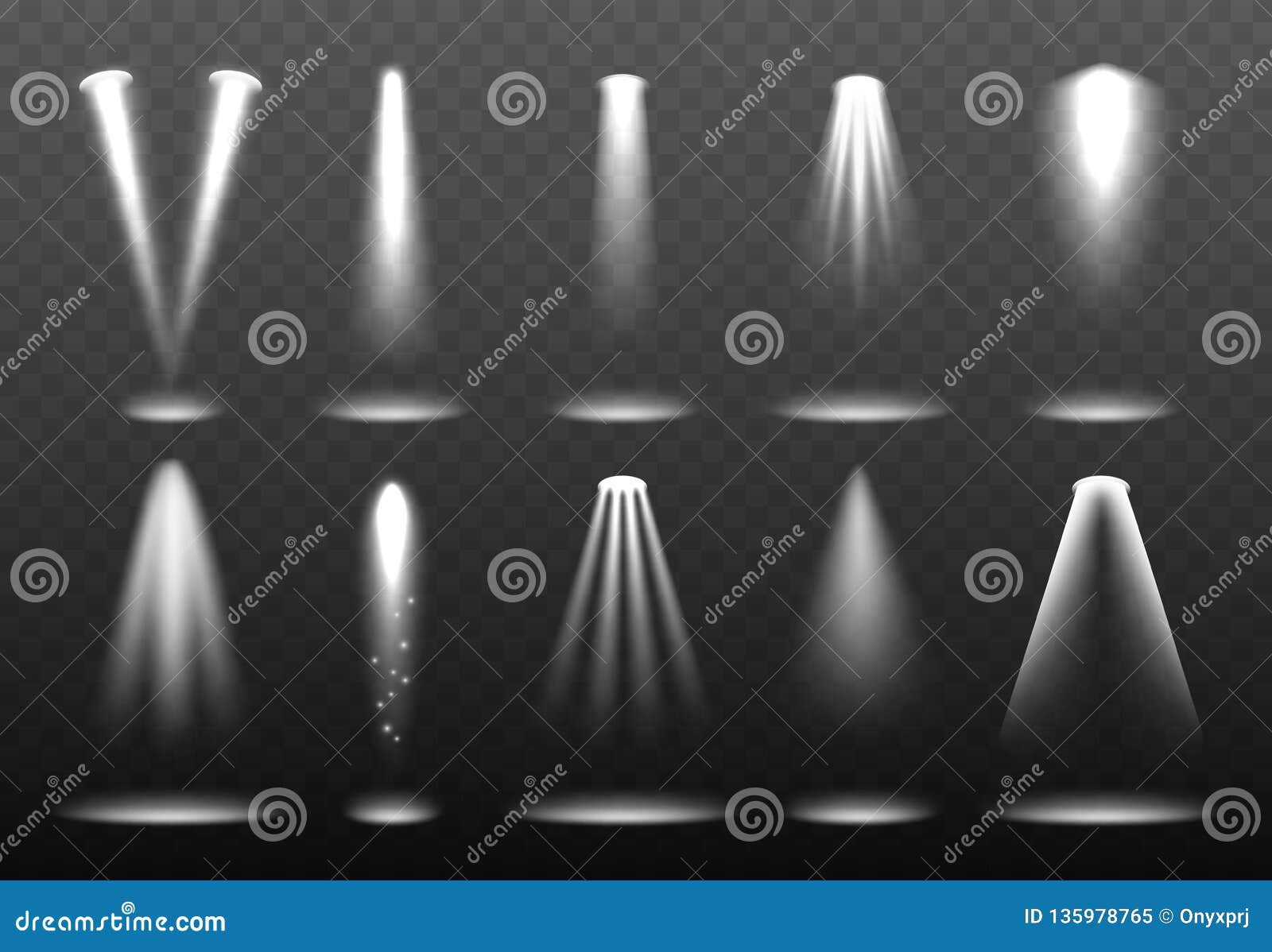 White Realistic Lights. Shining Spotlight Projection Bright Lightning ...