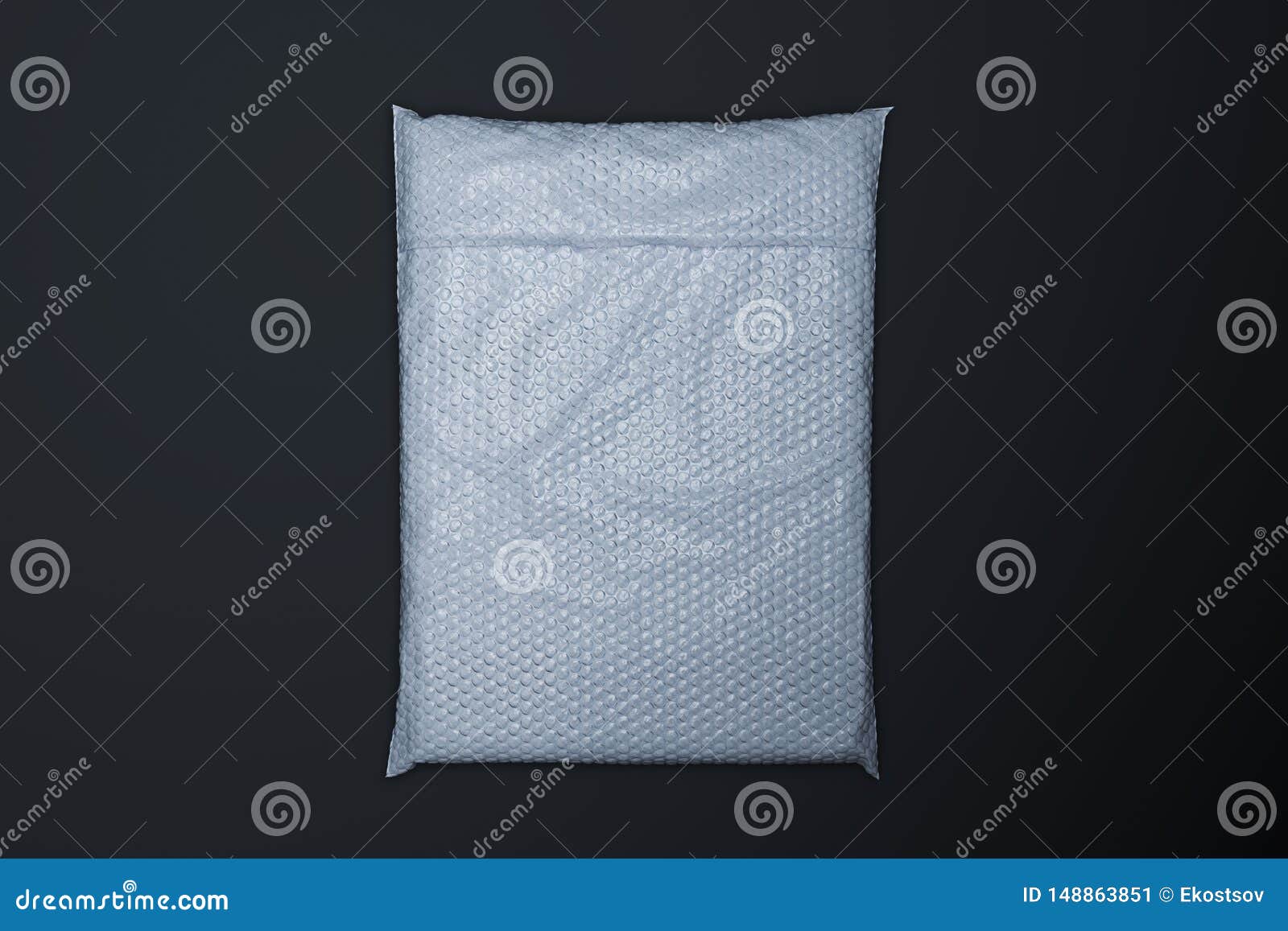 White Realistic Packet In Transparent Wrapping On Black Background. 3d ...