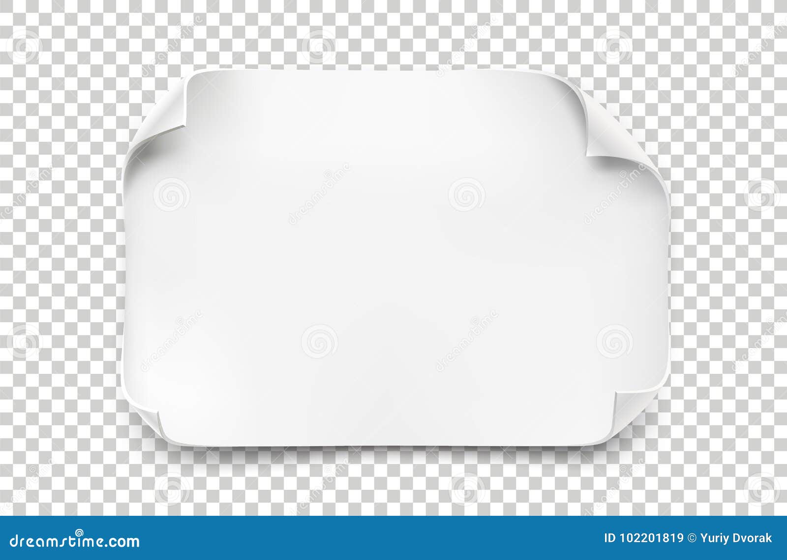 White Realistic Paper Sheet with Curved Corners and Soft Shadow on ...