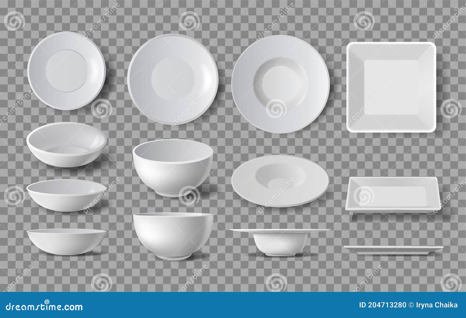 Realistic Plates Set. Set Of Nine Isolated White Porcelain Plates ...