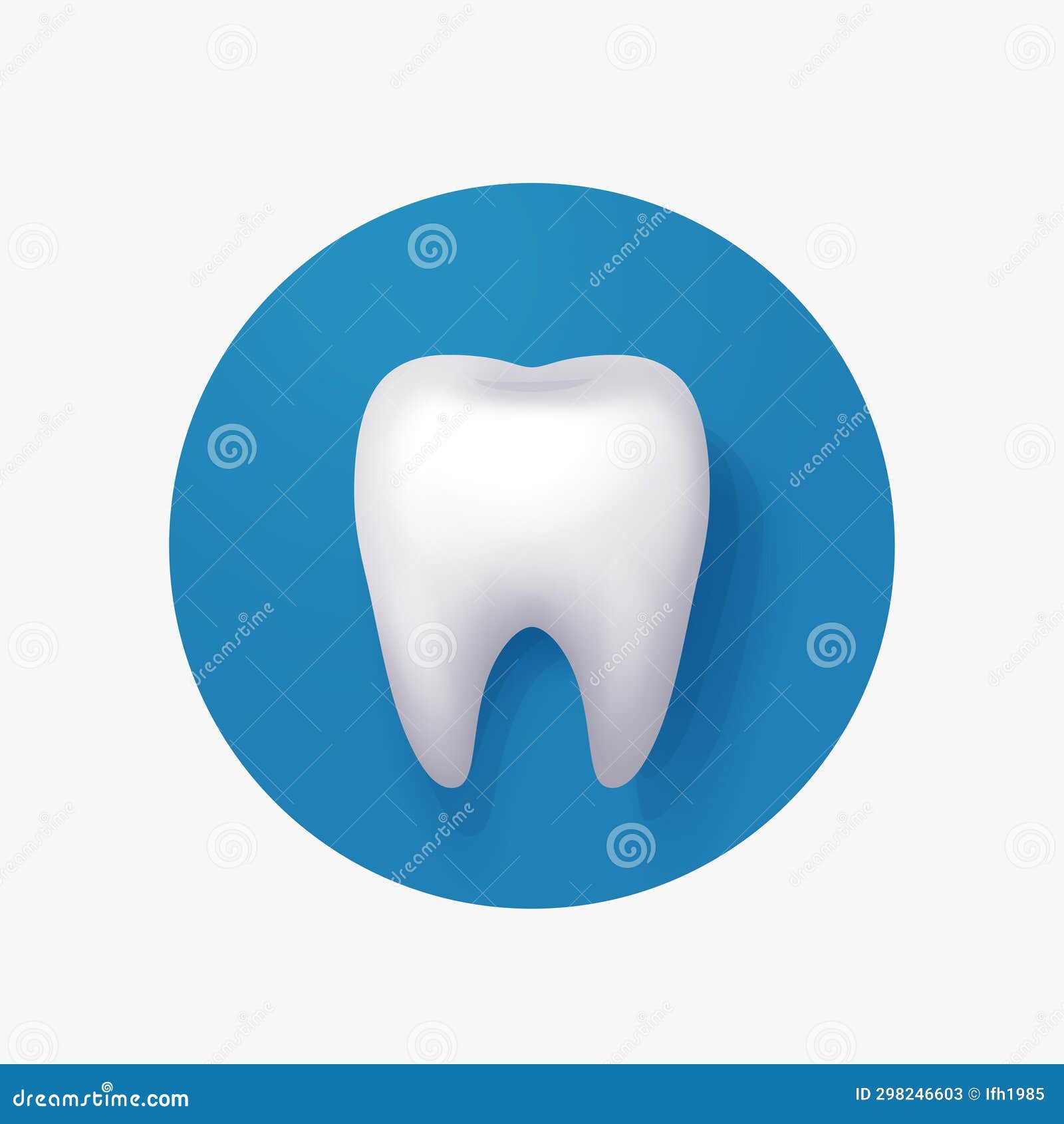 White Realistic Tooth Icon on Blue Back Stock Vector - Illustration of ...