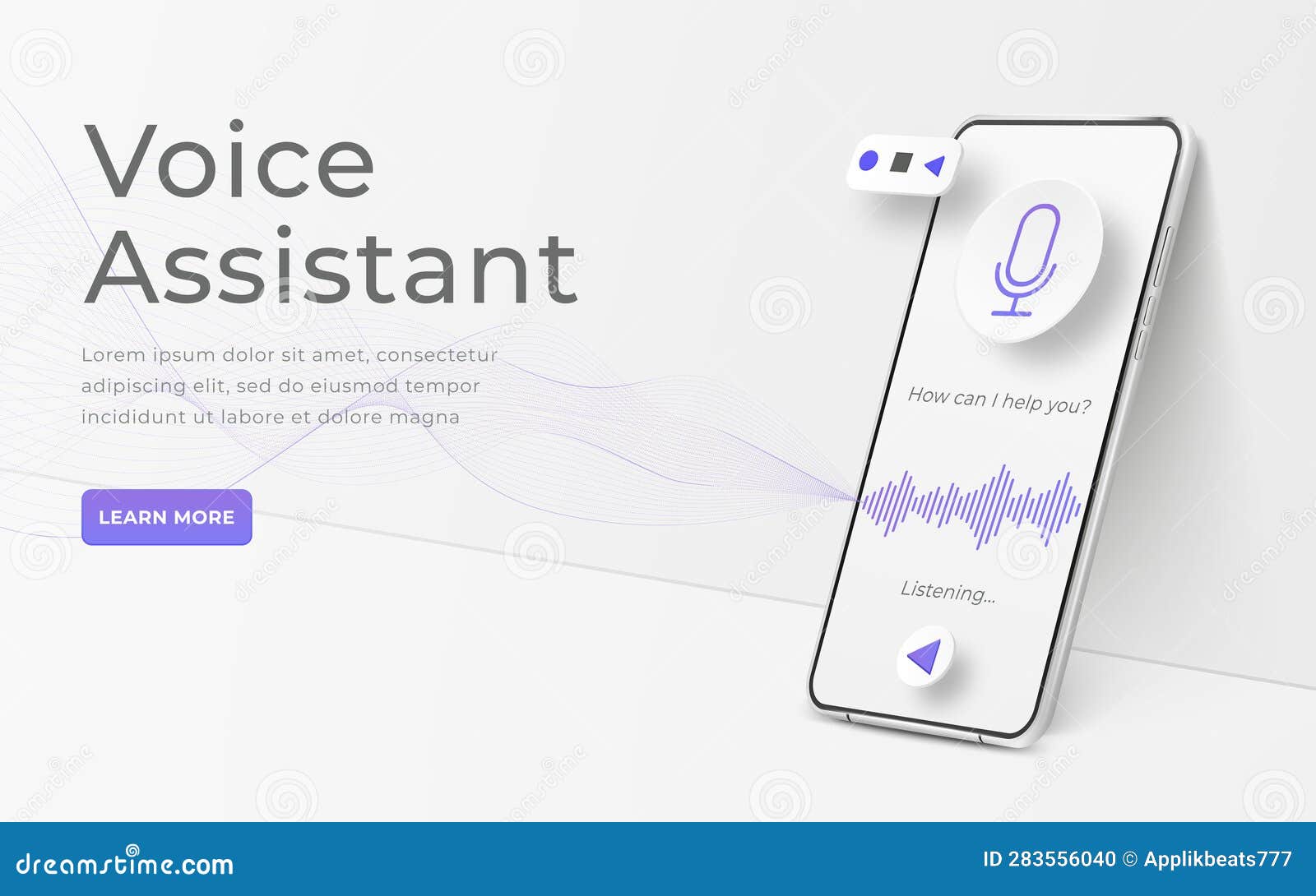White Realistic 3d Smartphone. Voice Assistant Concept. Mobile App ...