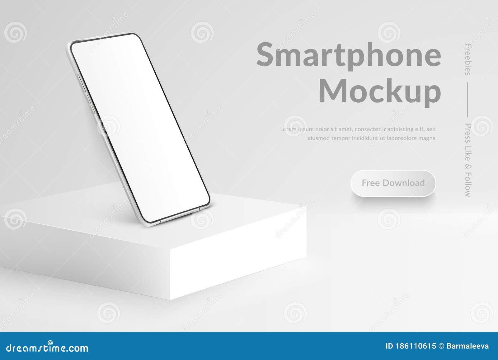 White Realistic Smartphone Mockup on Square Podium. 3d Mobile Phone ...