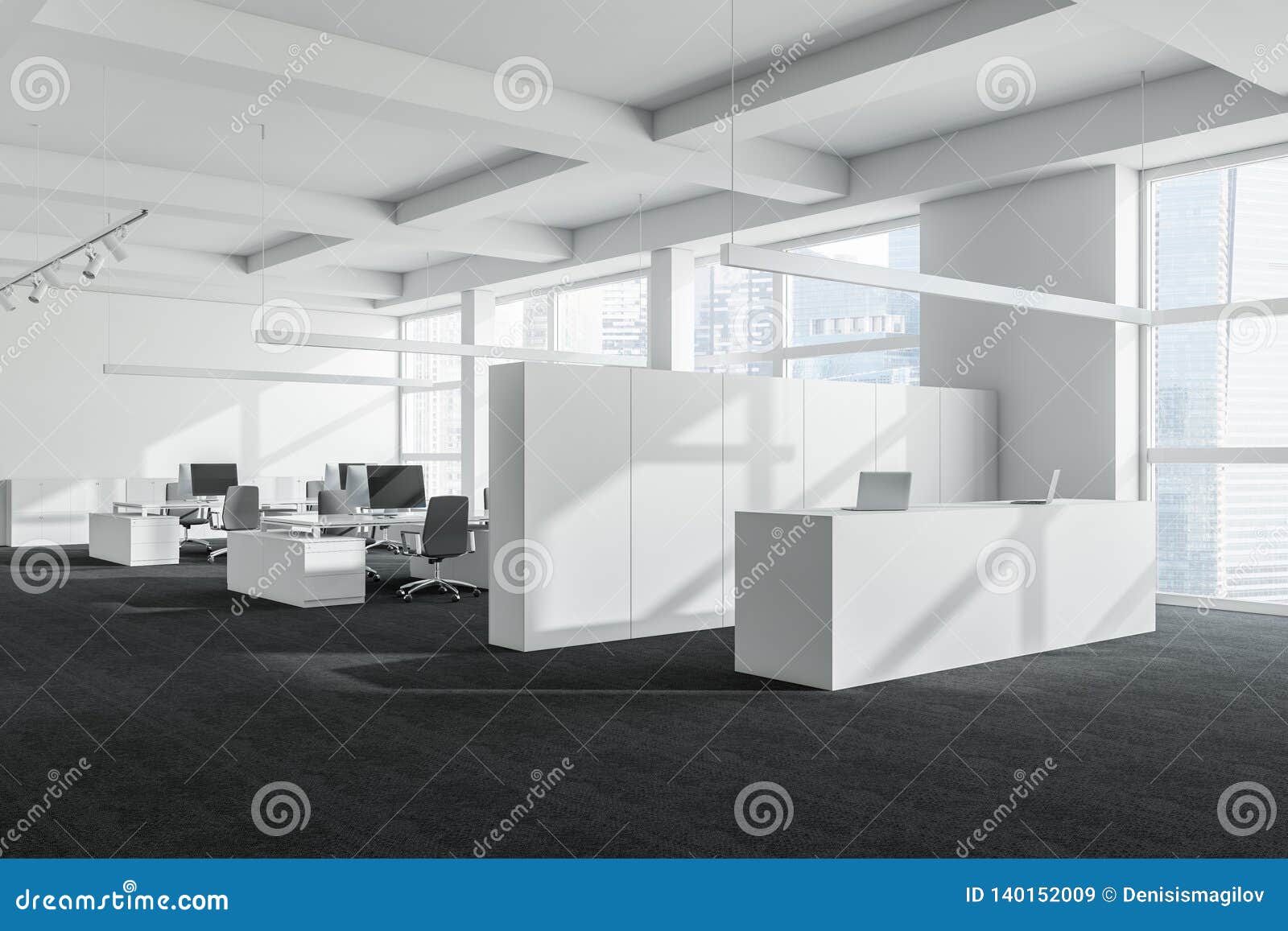 White Reception Desk in Open Space Office Stock Illustration ...