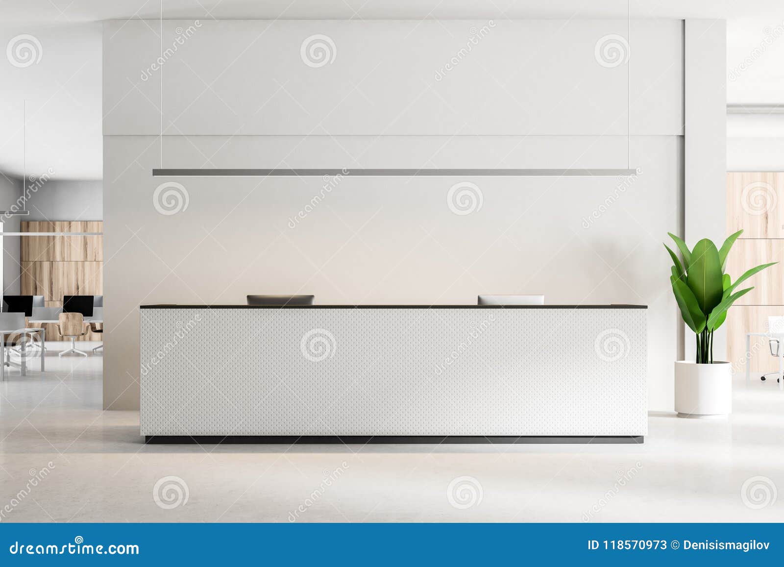 White Reception Desk with Two Computers Stock Illustration ...