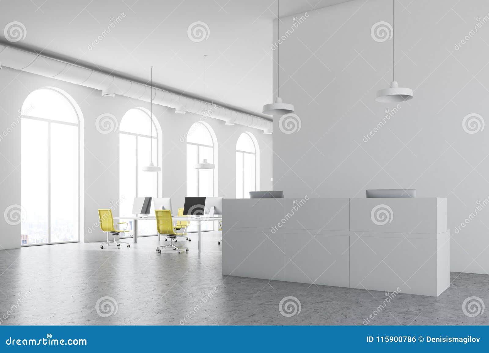 White Reception in an Open Plan Office Side View Stock Illustration ...