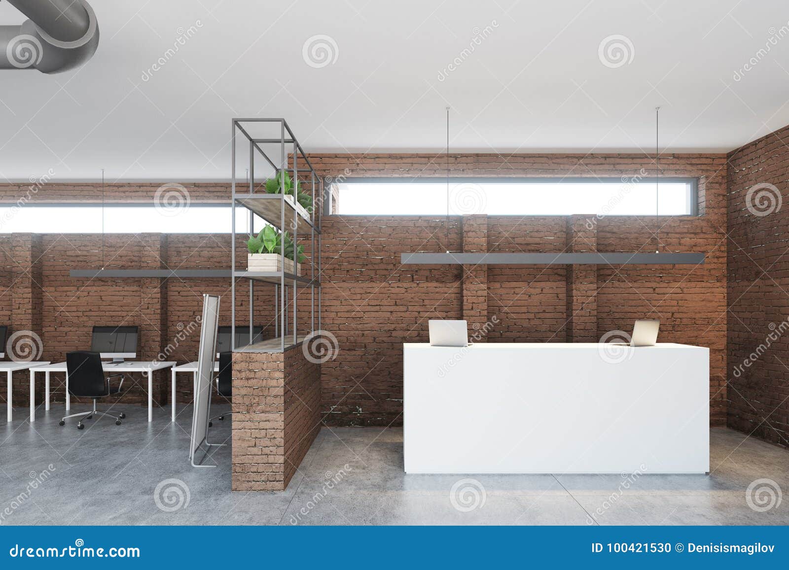 Brick Office, White Reception Desk Stock Illustration - Illustration of ...