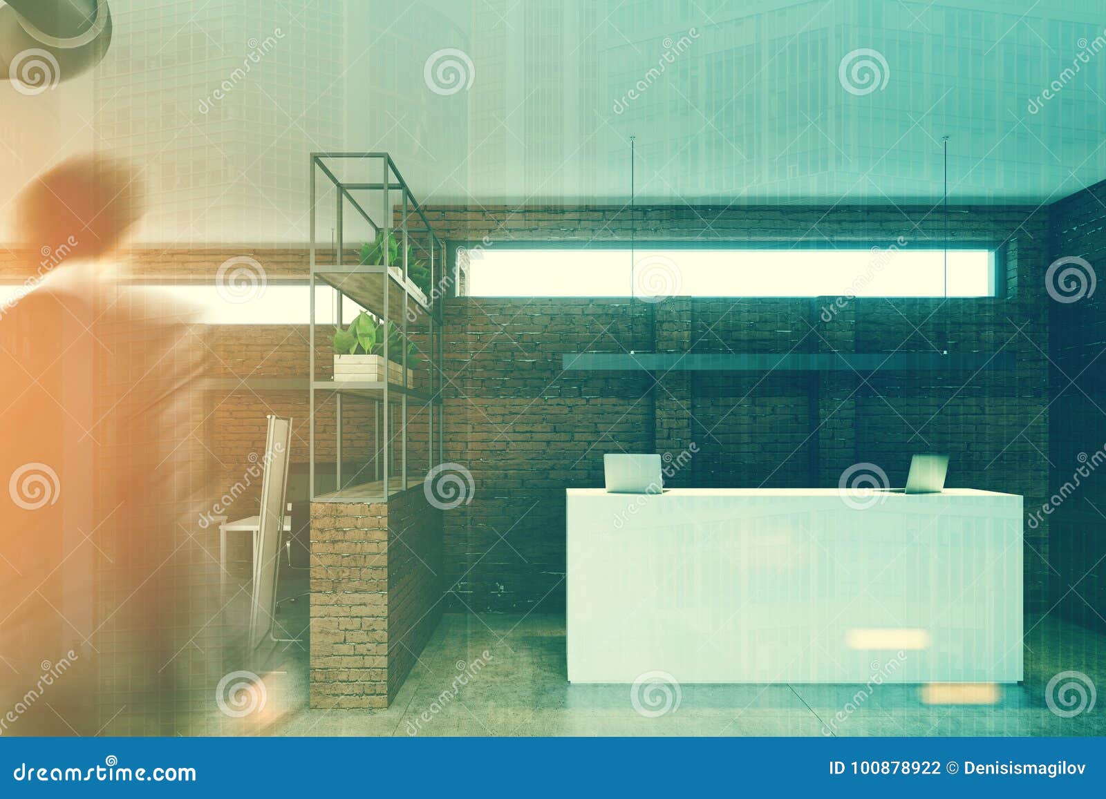 Brick Office, White Reception Desk, Man Stock Illustration ...