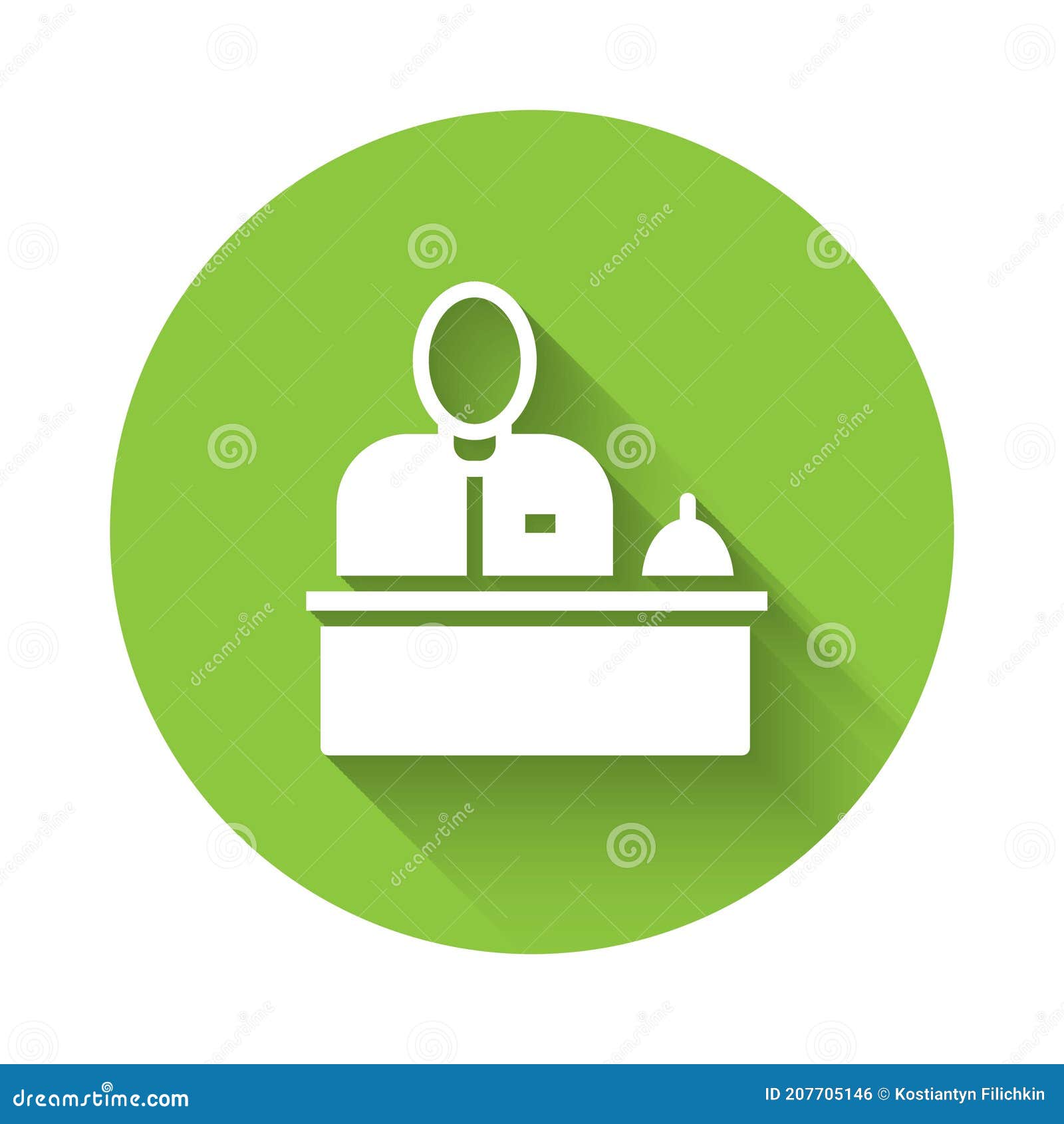 White Receptionist Standing at Hotel Reception Desk Icon Isolated with ...
