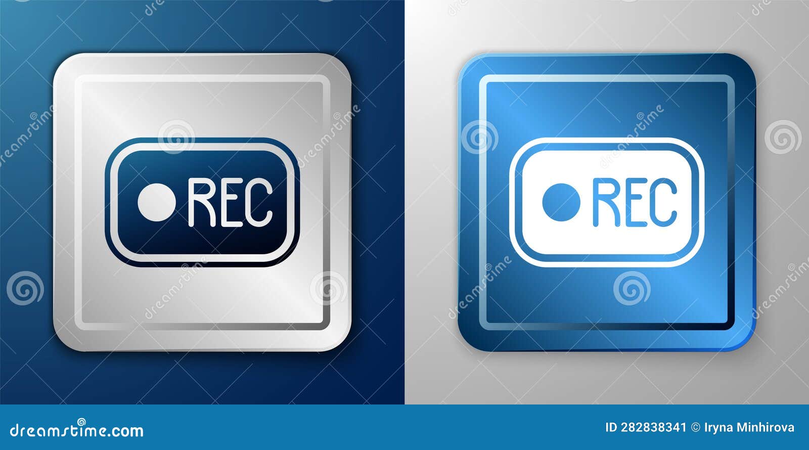 White Record Button Icon Isolated on Blue and Grey Background. Rec ...