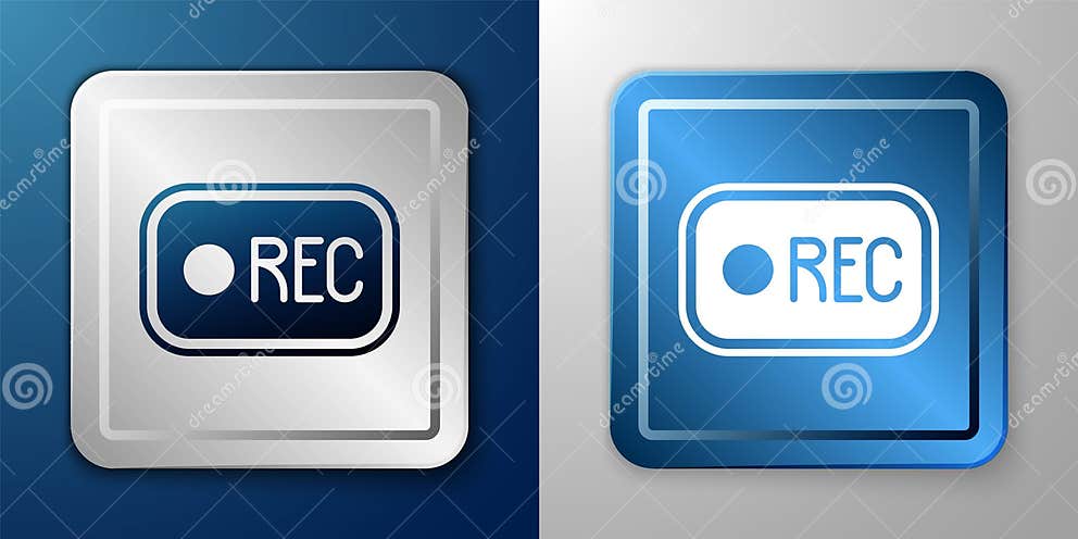 White Record Button Icon Isolated on Blue and Grey Background. Rec ...