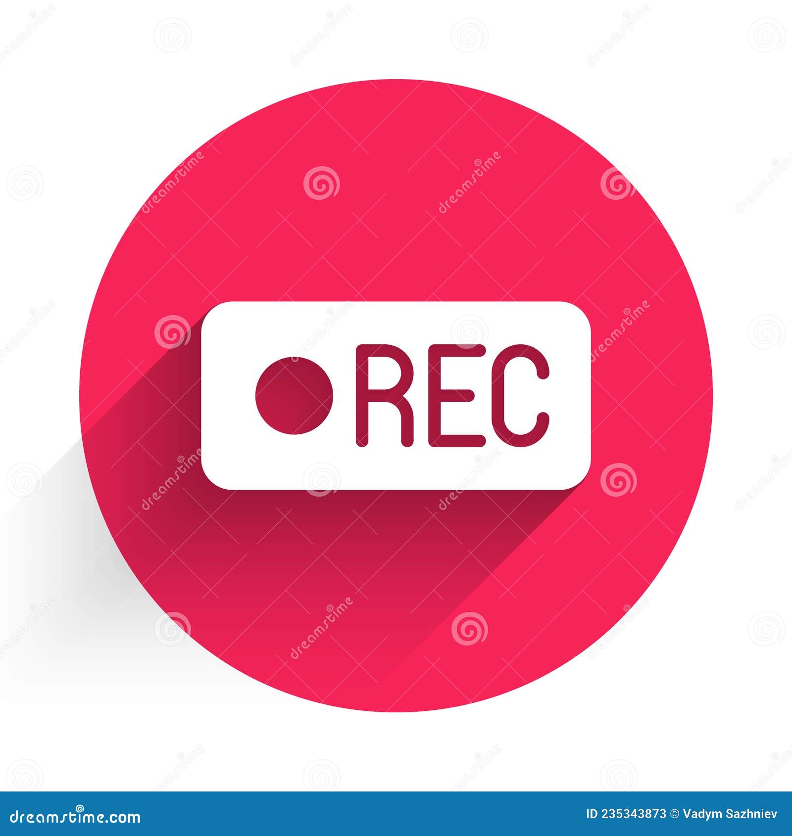 White Record Button Icon Isolated with Long Shadow. Rec Button. Red ...