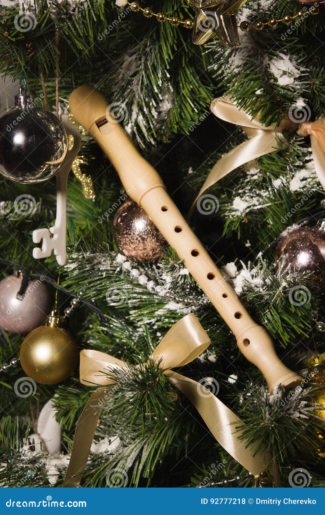 White Recorder Near a New Year Tree Stock Photo - Image of celebrations ...