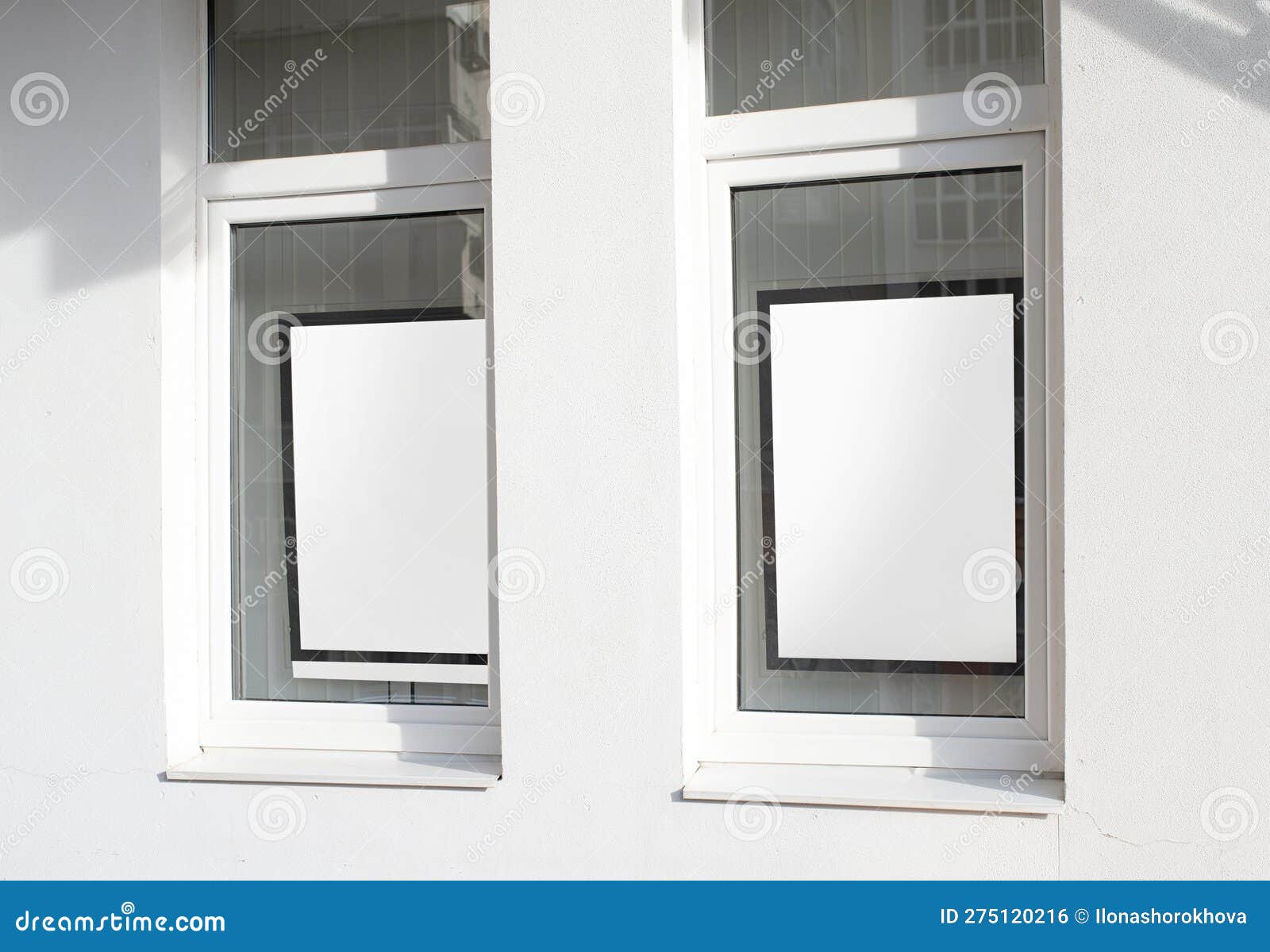 White Rectangle Logo on Wall with Windows ,exterior for Mockup Design ...