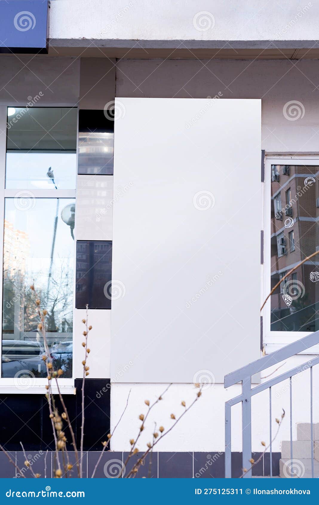 White Rectangle Logo on Wall with Windows ,exterior for Mockup Design ...