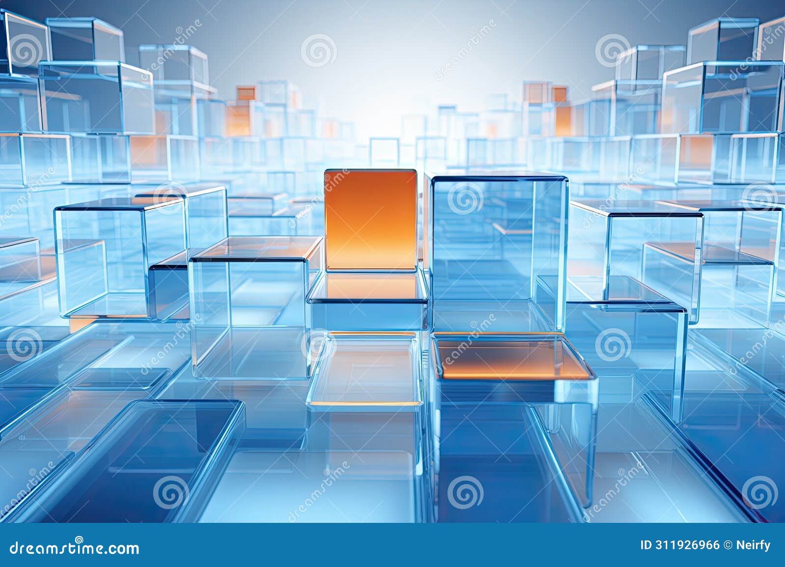 White Rectangular Base, Blue and Orange Rectangles Floating in the Air ...