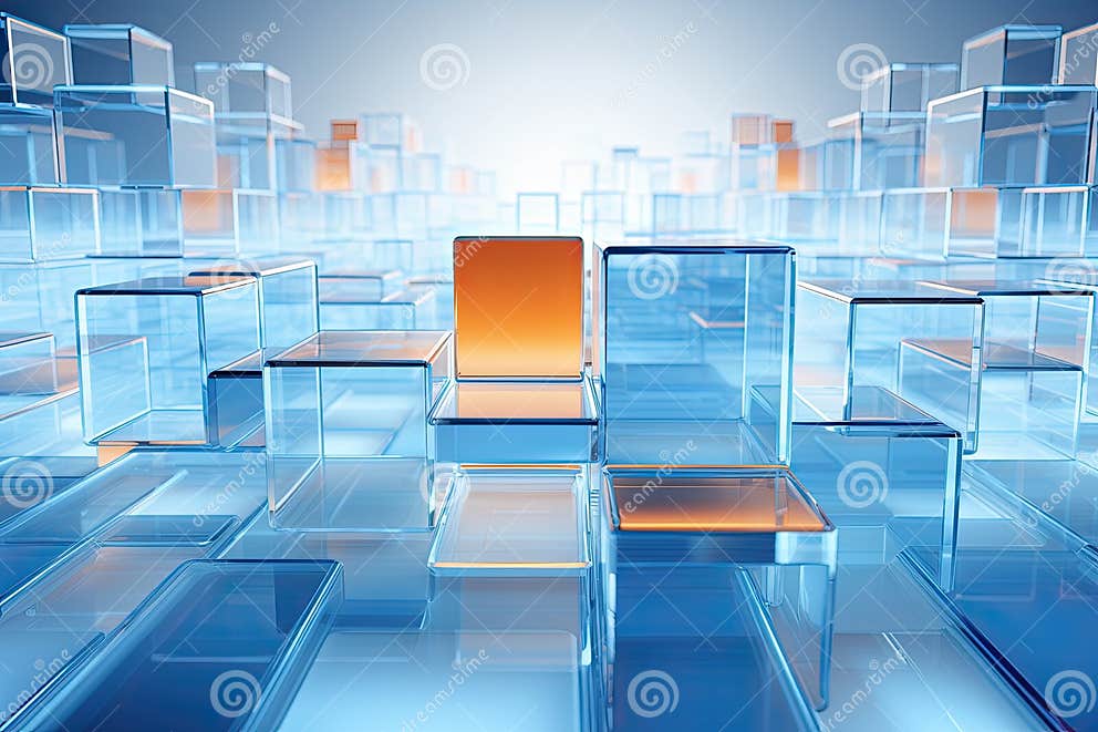 White Rectangular Base, Blue and Orange Rectangles Floating in the Air ...