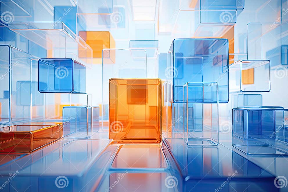 White Rectangular Base, Blue and Orange Rectangles Floating in the Air ...