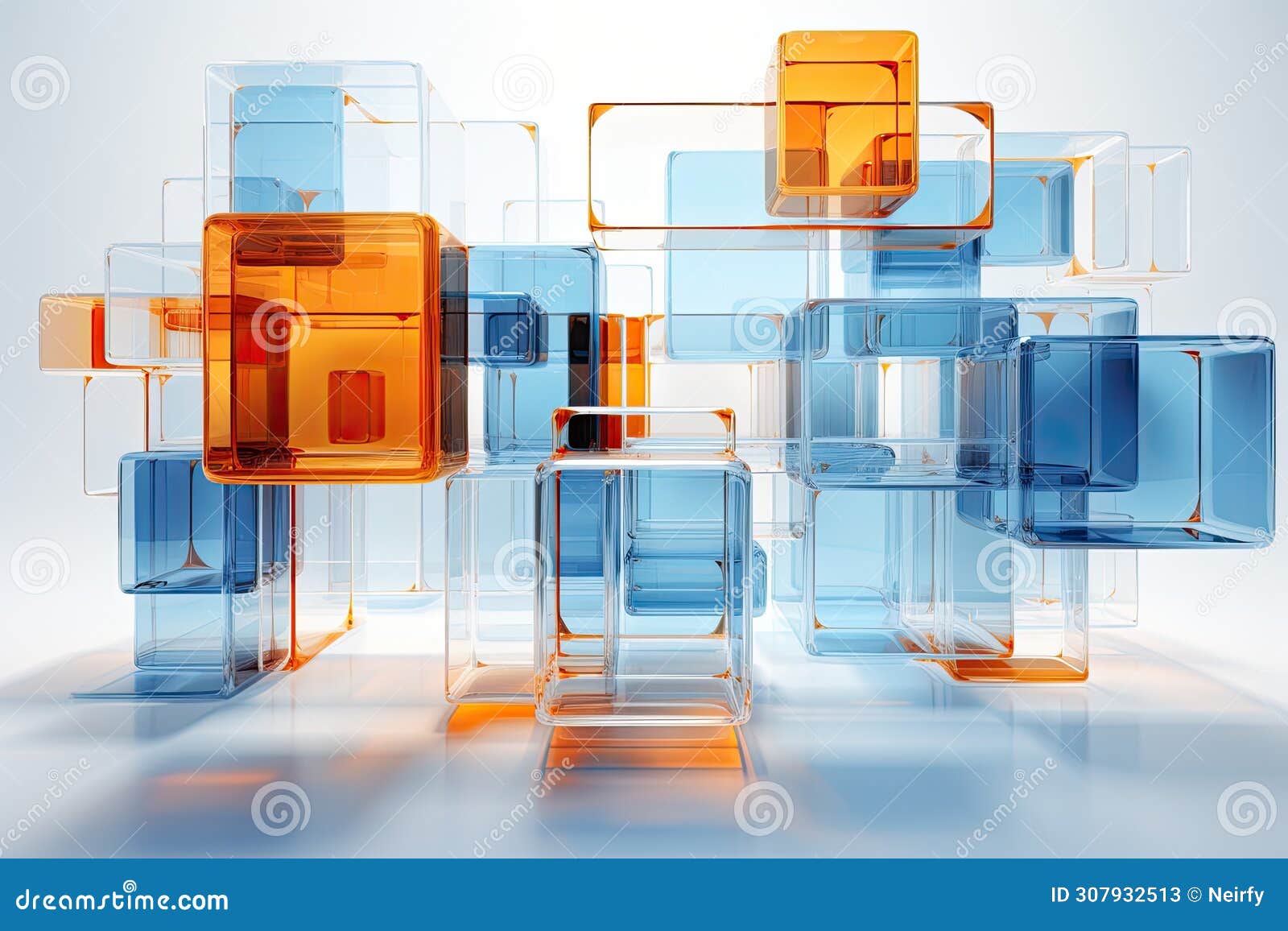 White Rectangular Base, Blue and Orange Rectangles Floating in the Air ...