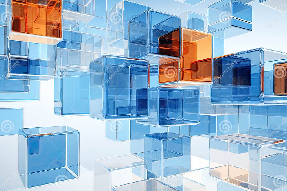 White Rectangular Base, Blue and Orange Rectangles Floating in the Air ...