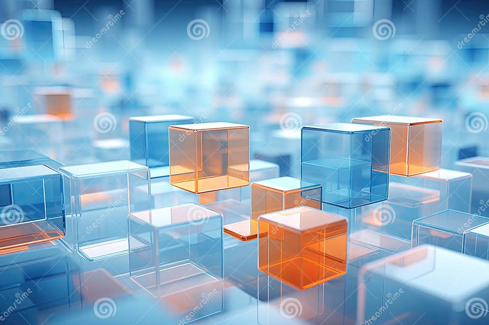 White Rectangular Base, Blue and Orange Rectangles Floating in the Air ...