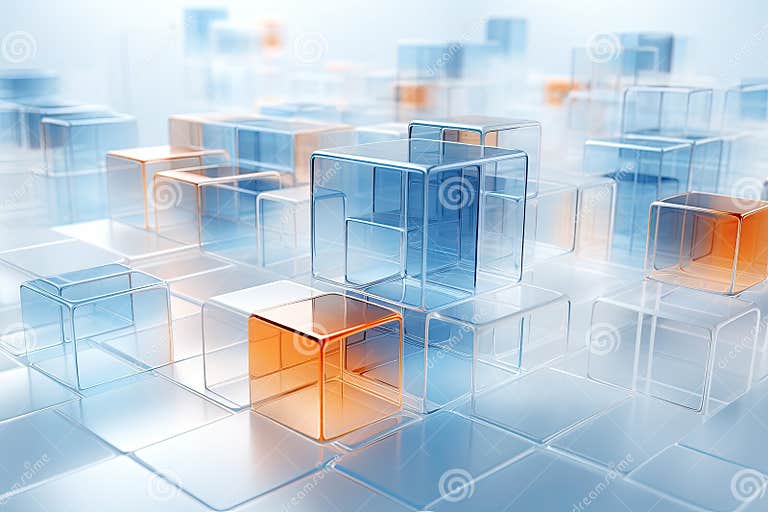 White Rectangular Base, Blue and Orange Rectangles Floating in the Air ...