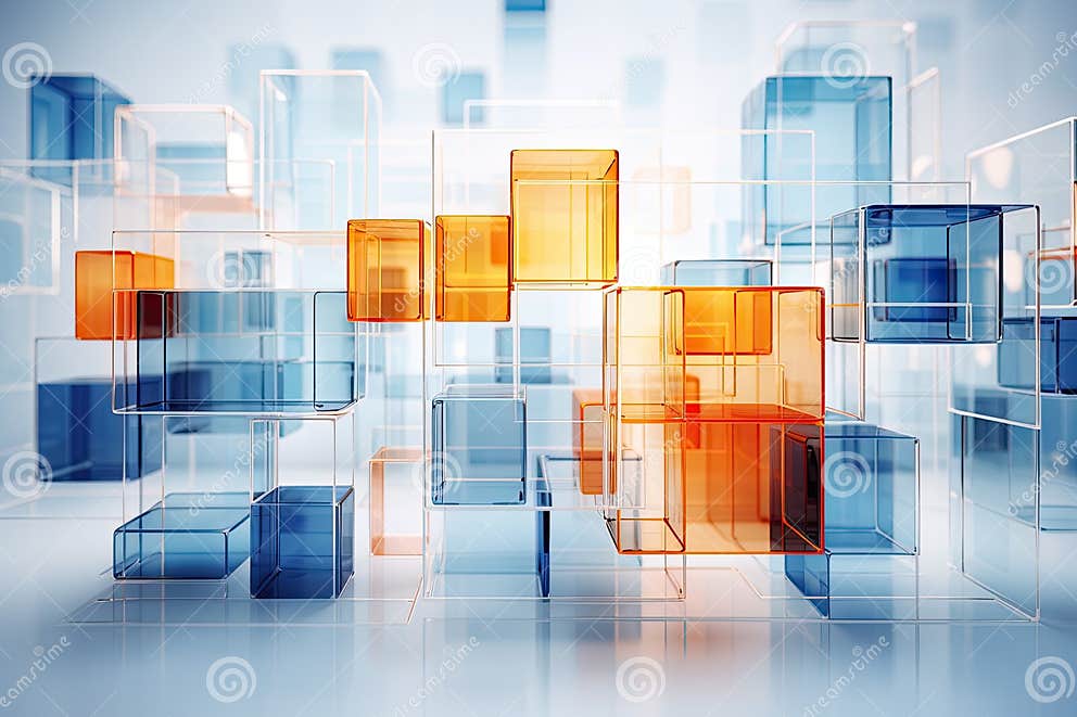 White Rectangular Base, Blue and Orange Rectangles Floating in the Air ...