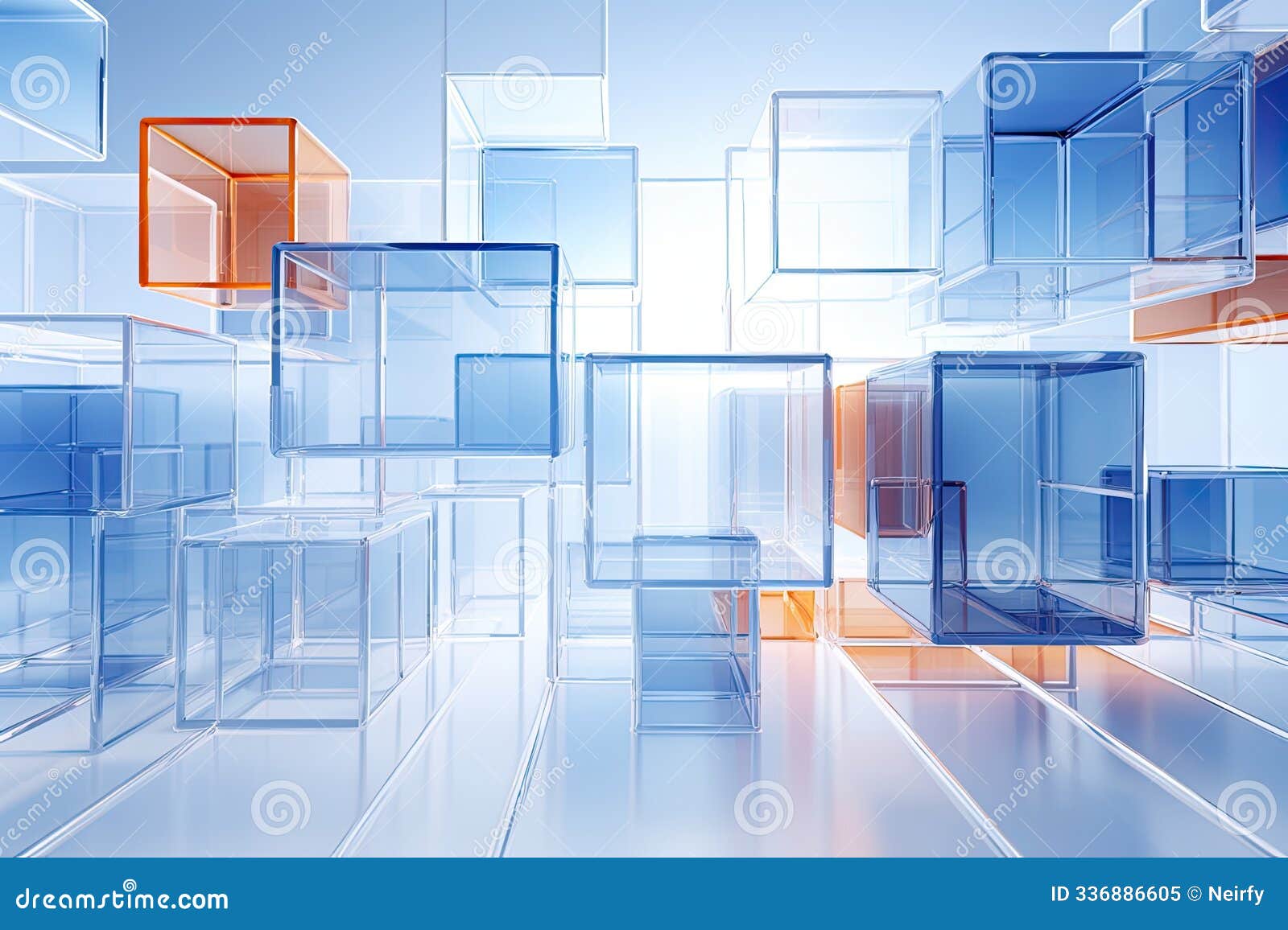 White Rectangular Base, Blue and Orange Rectangles Floating in the Air ...