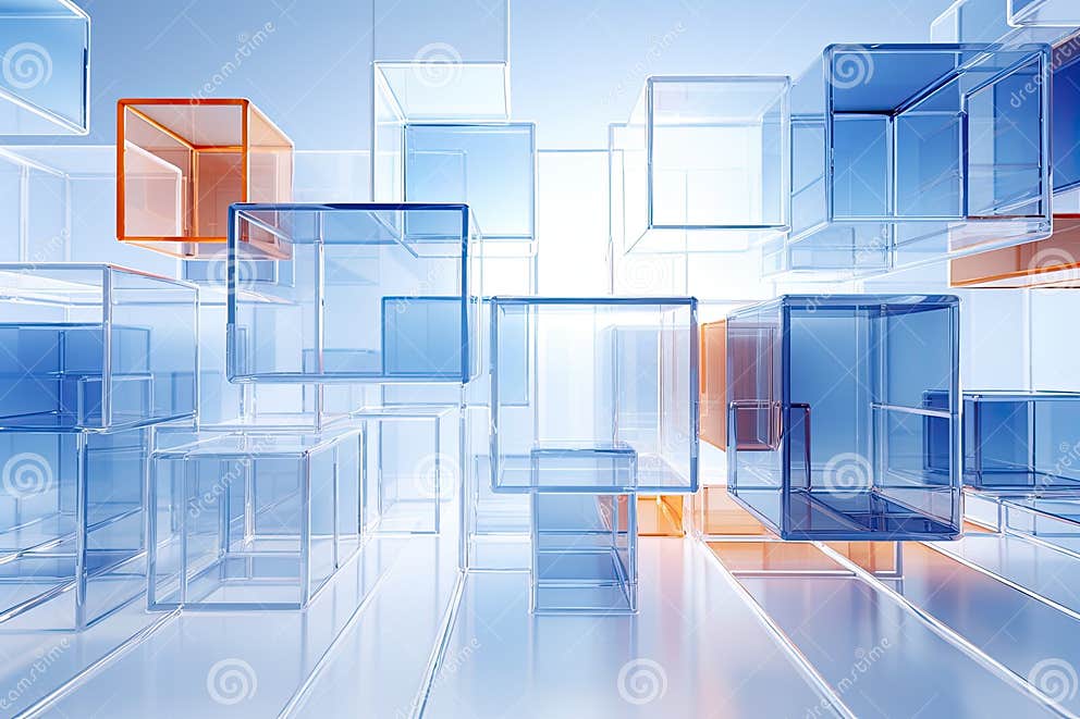 White Rectangular Base, Blue and Orange Rectangles Floating in the Air ...