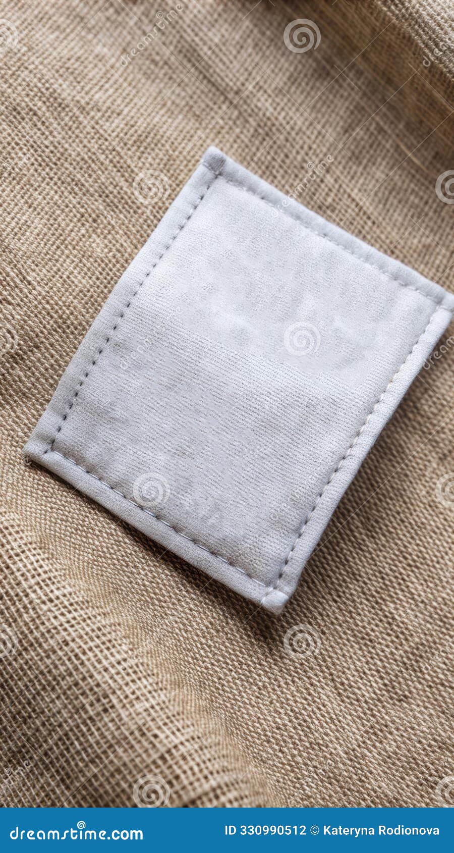 A White Rectangular Blank Label is Sewn Inside a Beige Linen Natural ...