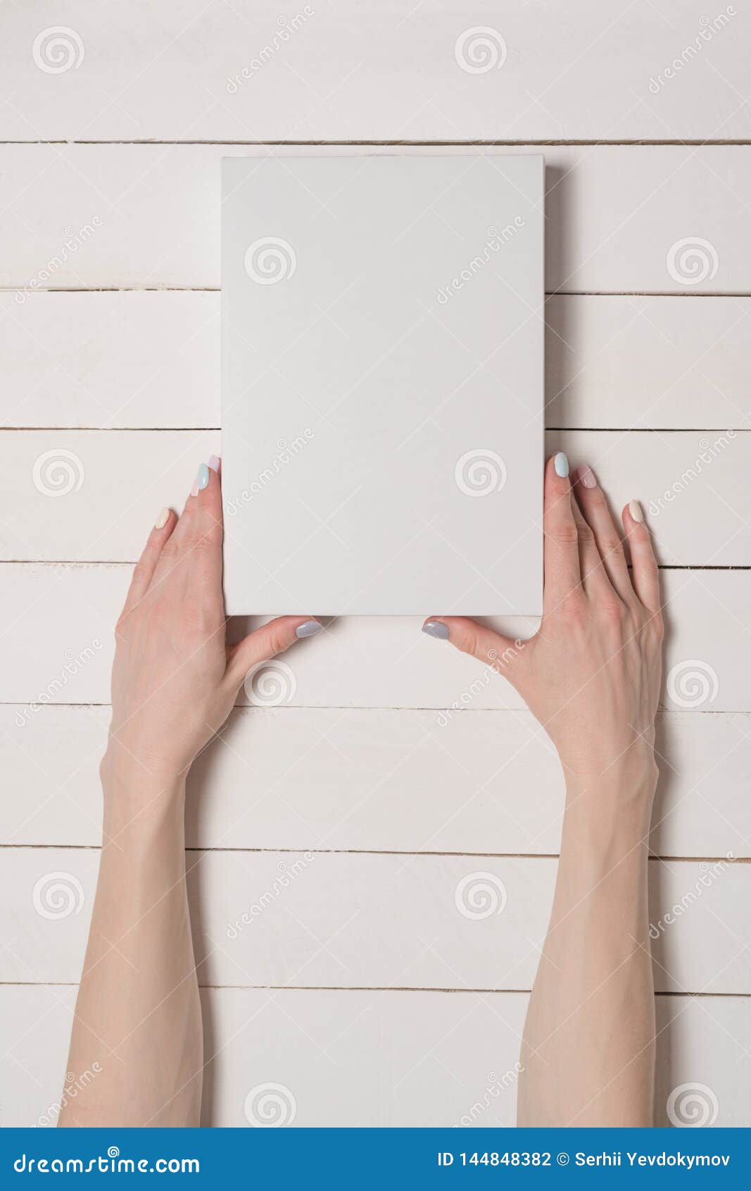 White Rectangular Box in Female Hands. Top View Stock Photo - Image of ...