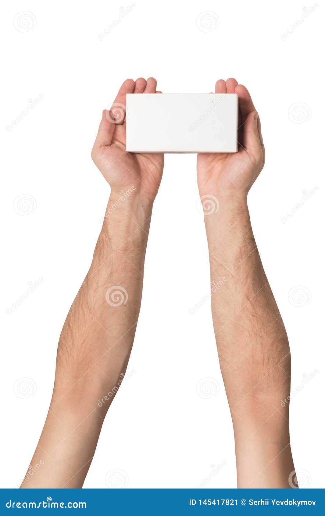 White Rectangular Box in Male Hands. Top View Stock Image - Image of ...