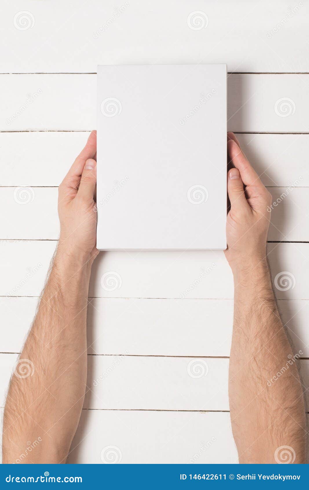 White Rectangular Box in Male Hands. Top View Stock Image - Image of ...