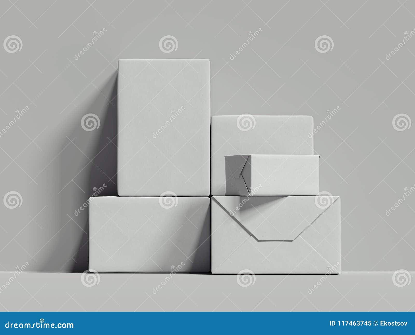 White Rectangular Boxes Stand Next To the Grey Wall, 3d Rendering Stock ...