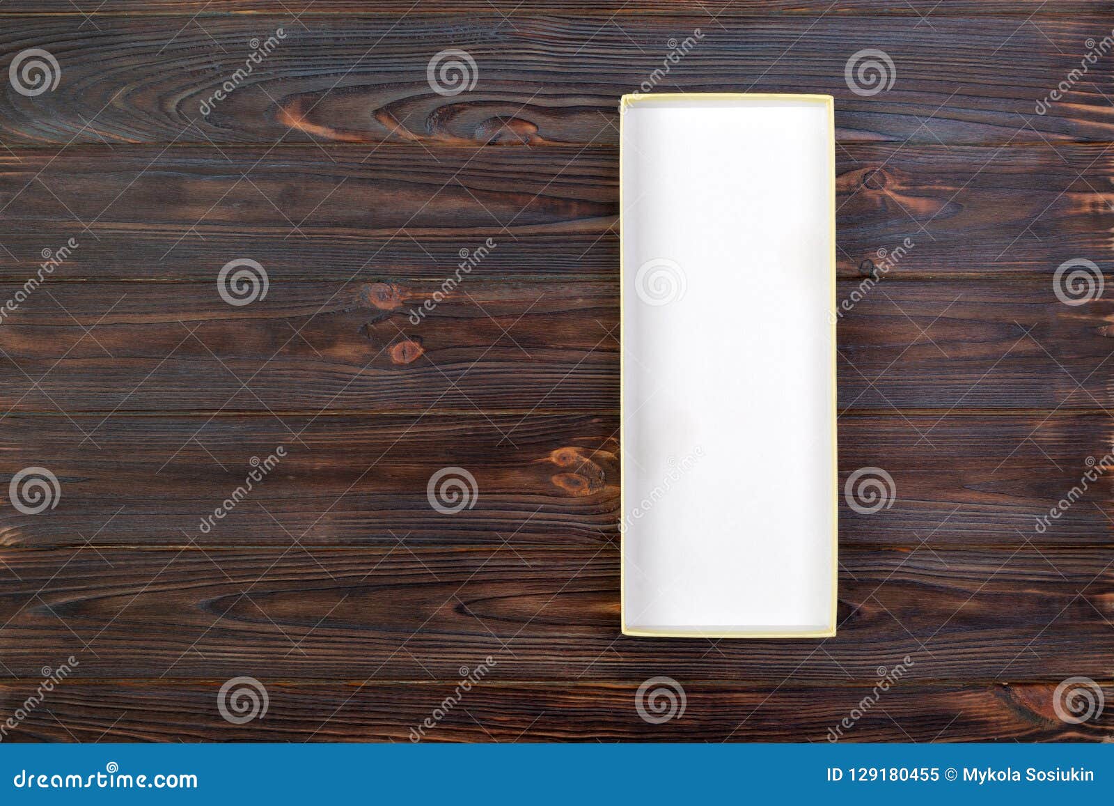 White Rectangular Empty Open Box, Top View on Dark Wooden Background ...
