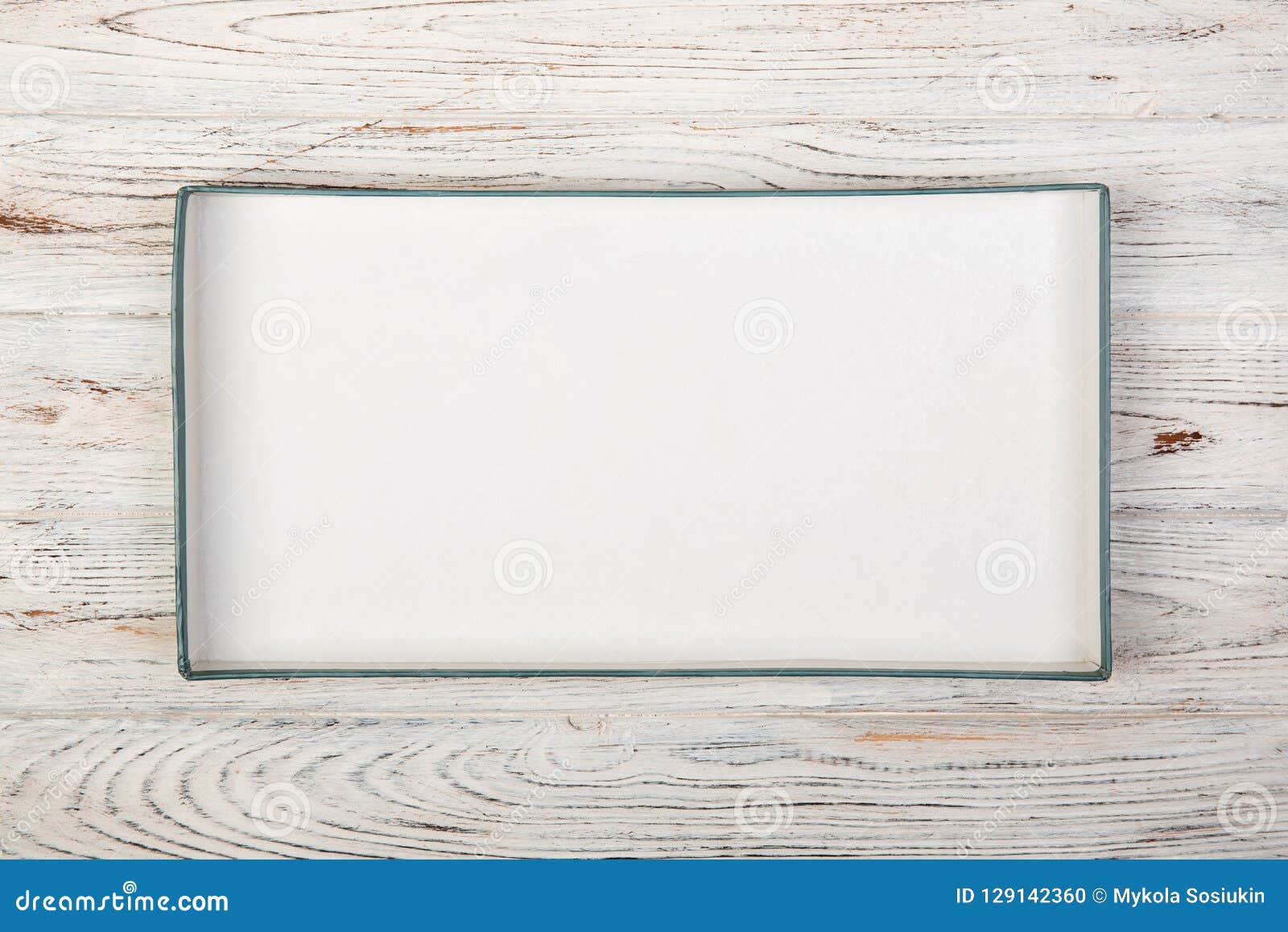 White Rectangular Empty Open Box, Top View on White Wooden Background ...