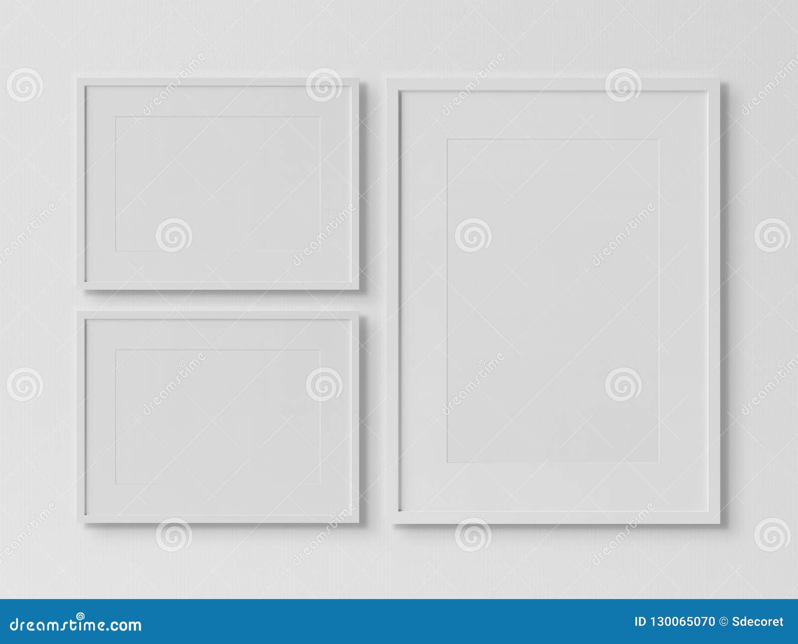 White Rectangular Frames Hanging on a White Wall Mockup 3D Rendering ...
