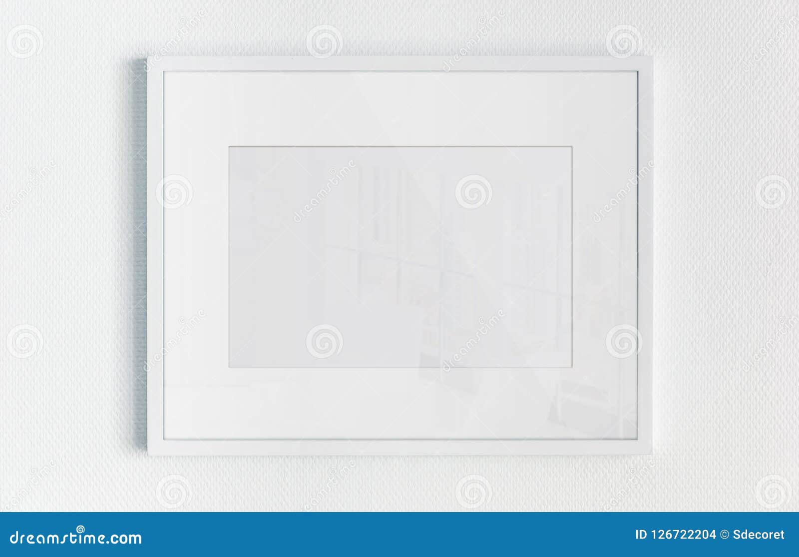White Rectangular Horizontal Frame Hanging on a White Wall Mockup 3D ...