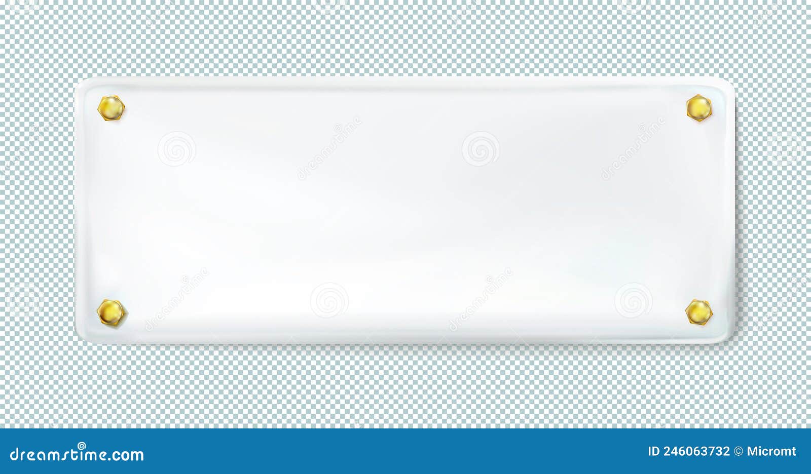 White Rectangular Painted Plate with Gold Bolt or Screws Isolated ...