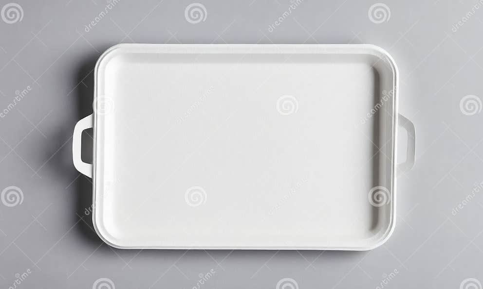 White Rectangular Serving Tray with Handles, Isolated on Gray ...