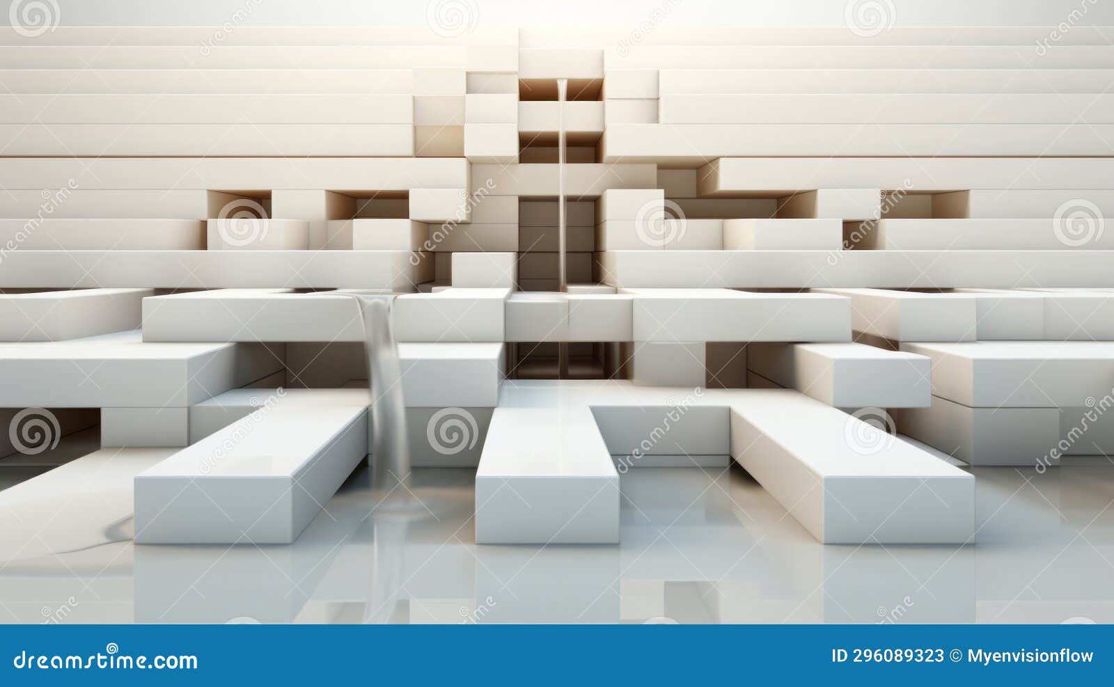 A White Rectangular Structure with a Waterfall Stock Illustration - Illustration of contemporary ...