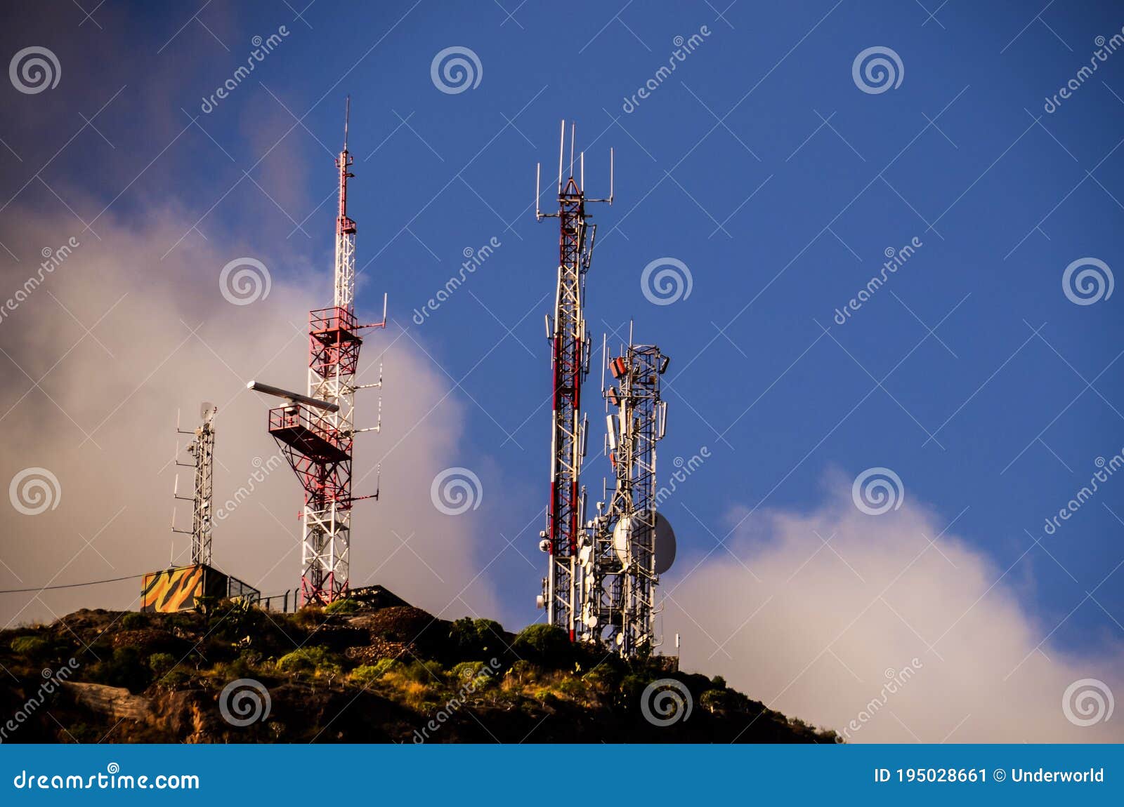 White and Red Antennas stock image. Image of transmitter - 195028661