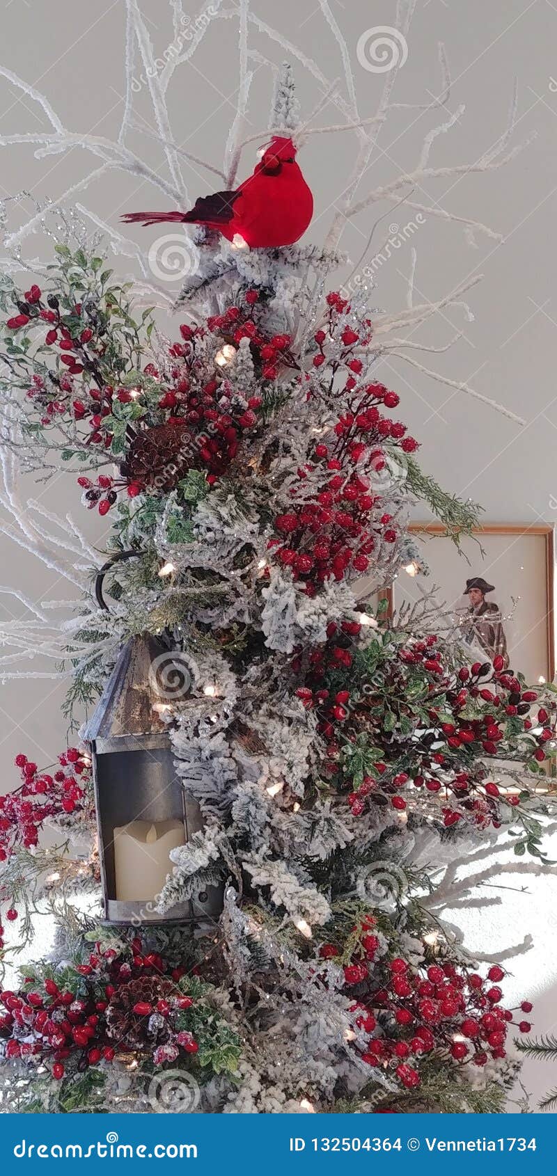 Redbird and Lantern Christmas Tree Stock Photo - Image of lantern ...