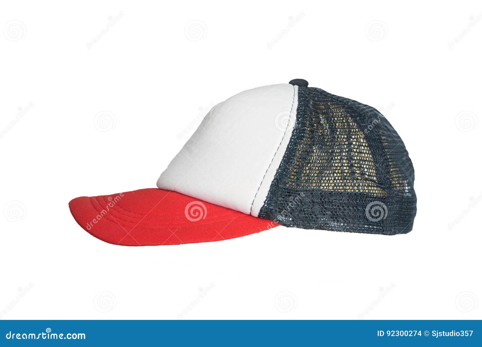 White Red Cap with a Grid on a White Background, Isolated Stock Photo ...
