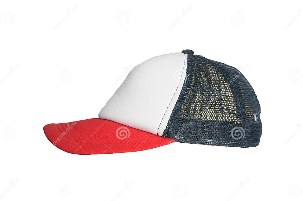 White Red Cap with a Grid on a White Background, Isolated Stock Photo ...