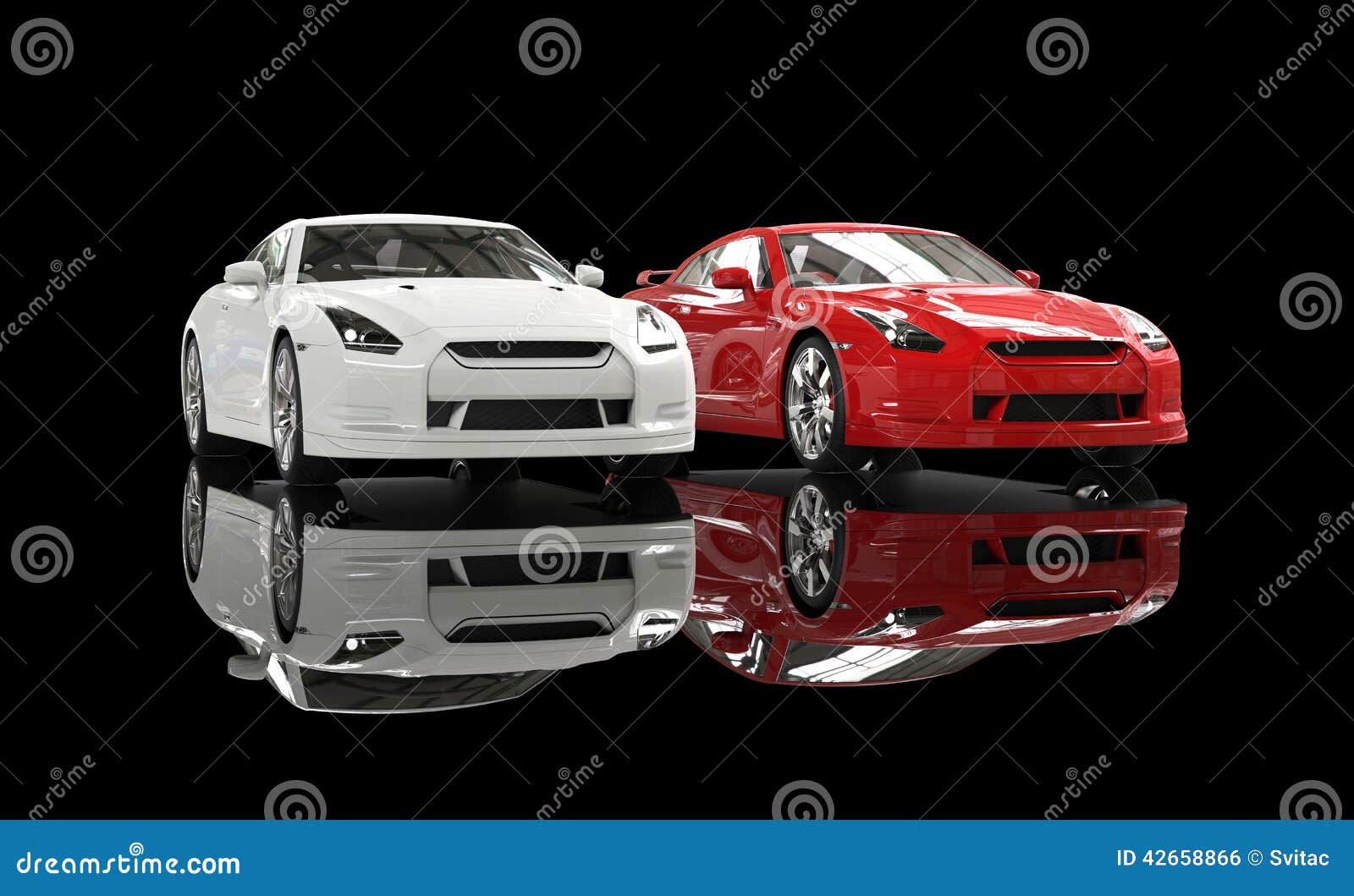 White and Red Car on Black Background Stock Illustration - Illustration ...