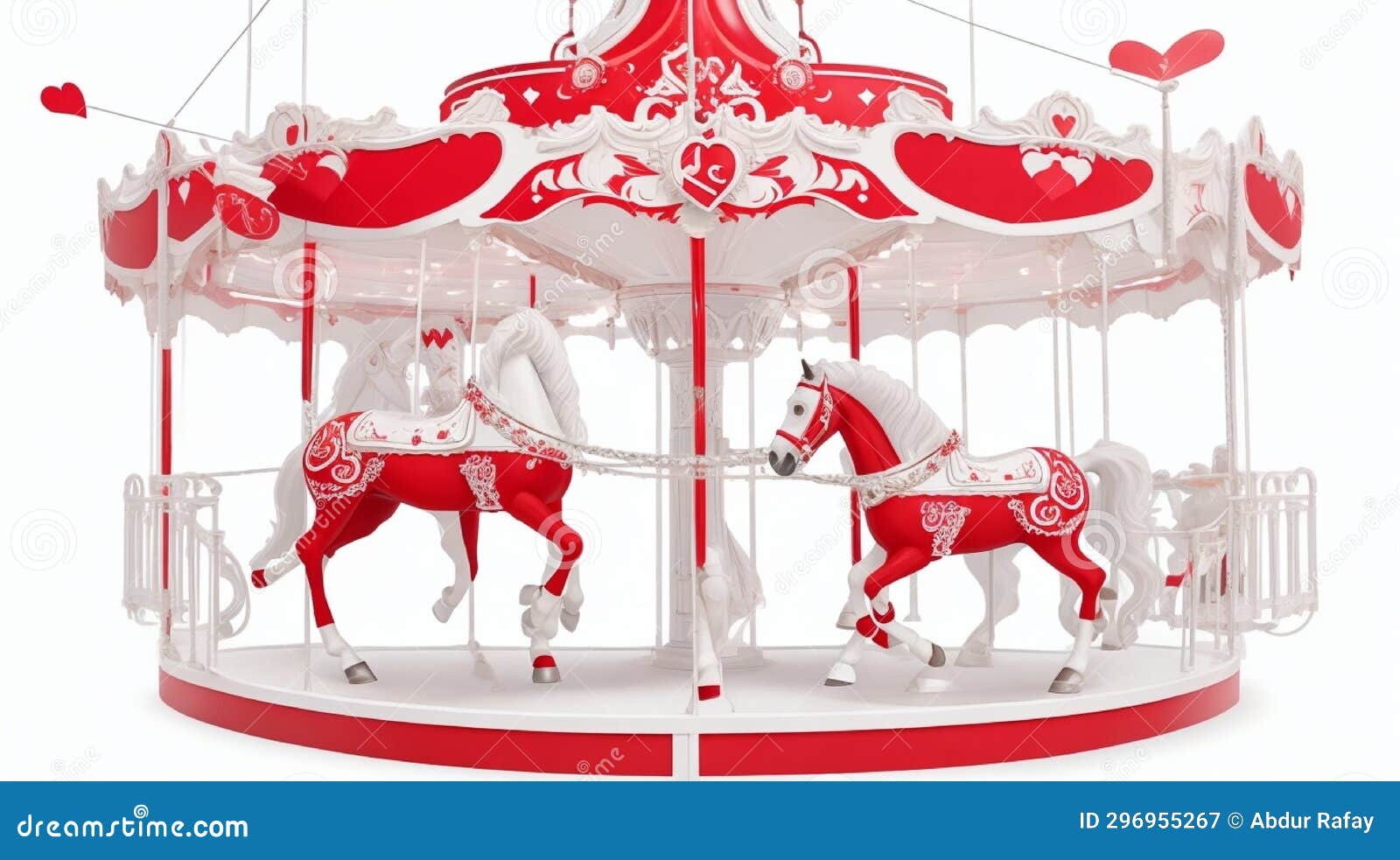 White and Red Carousel with Heart-shaped Horses Stock Illustration ...