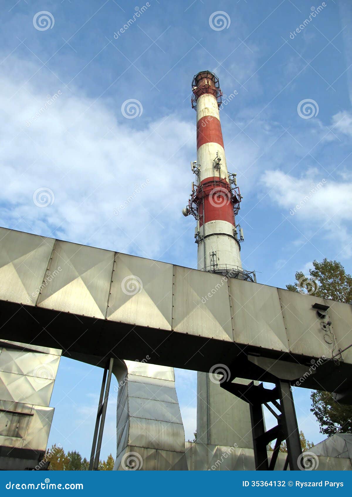 White and Red Concrete Chimney and Part of Dedusting System Stock Photo ...